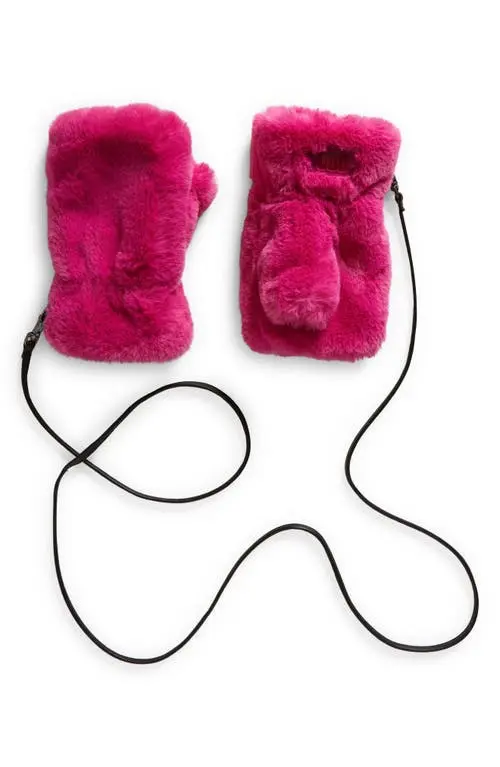 Ugg Faux Fur Fingerless Mittens In Solferino Pink - 60% Off